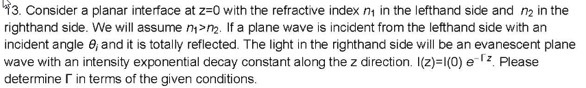 Solved 143. Consider a planar interface at z=0 with the | Chegg.com