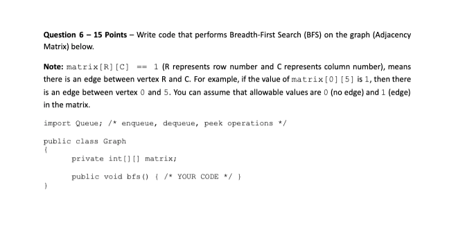 Solved Question 6 - 15 Points - Write code that performs | Chegg.com