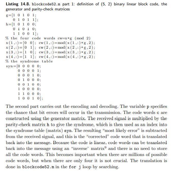 Solved х Listing 14.8. blockcode52.m part 1: definition of | Chegg.com