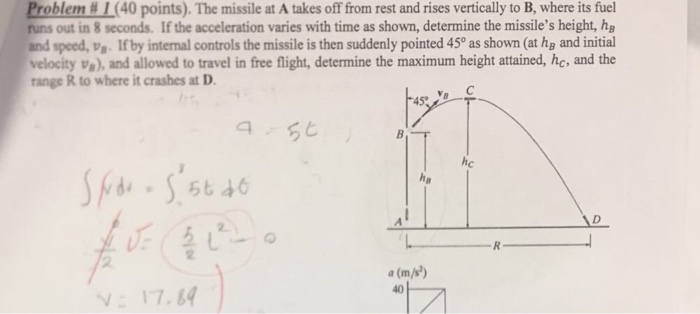 Solved Problem # 1 (40 points). The missile at A takes off | Chegg.com