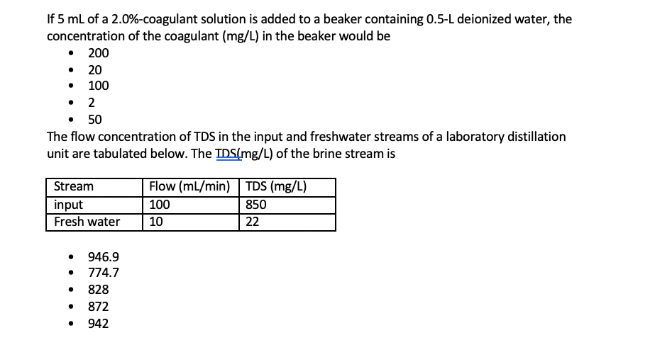 Solved If 5 mL of a 2.0%-coagulant solution is added to a | Chegg.com