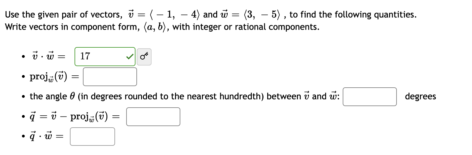 Solved Use the given pair of vectors, vec(v)=(:-1,-4:) ﻿and | Chegg.com
