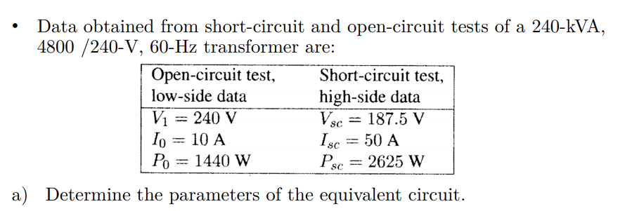 Solved Data obtained from short-circuit and open-circuit | Chegg.com