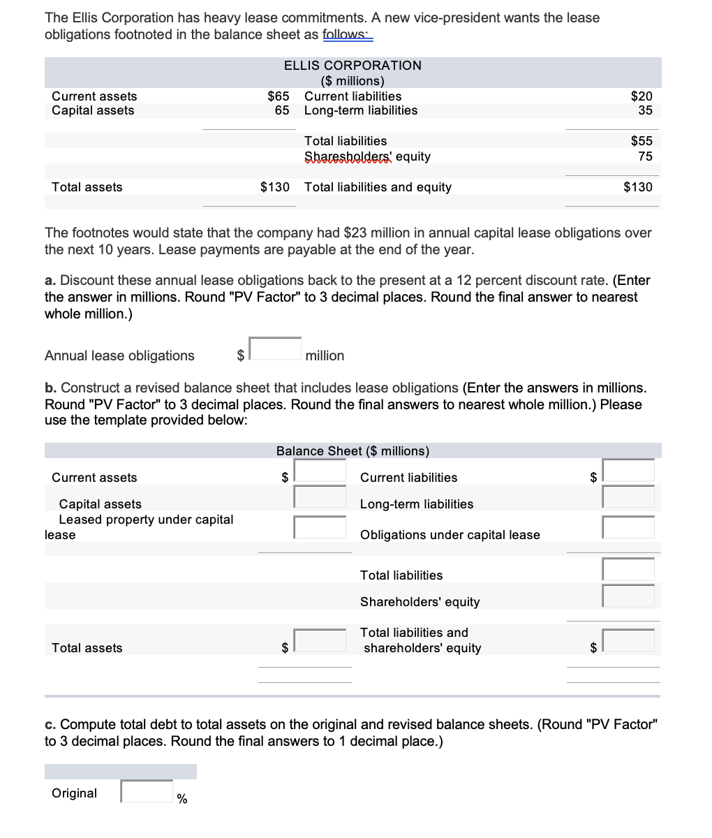 The Ellis Corporation has heavy lease commitments. A | Chegg.com
