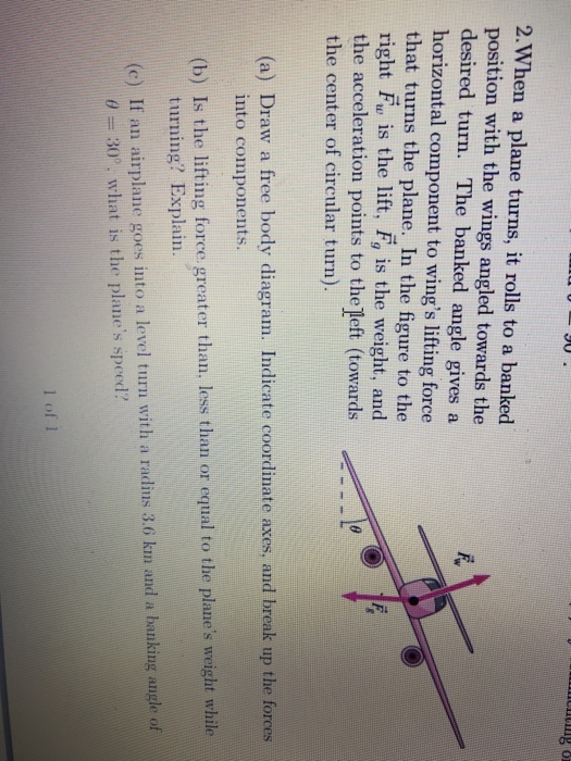 Solved ting o 2.When a plane turns, it rolls to a banked | Chegg.com