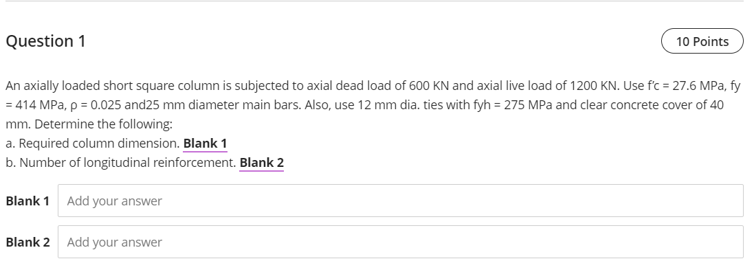 Solved An axially loaded short square column is subjected to | Chegg.com