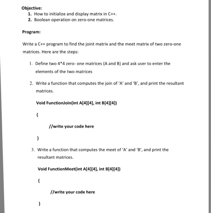 Solved Objective: 1, How to initialize and display matrix in | Chegg.com