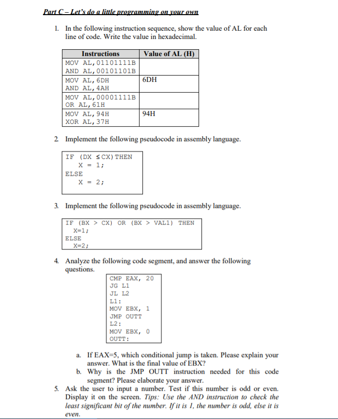 Solved Part C - Let's do a little programming on your own 1. | Chegg.com
