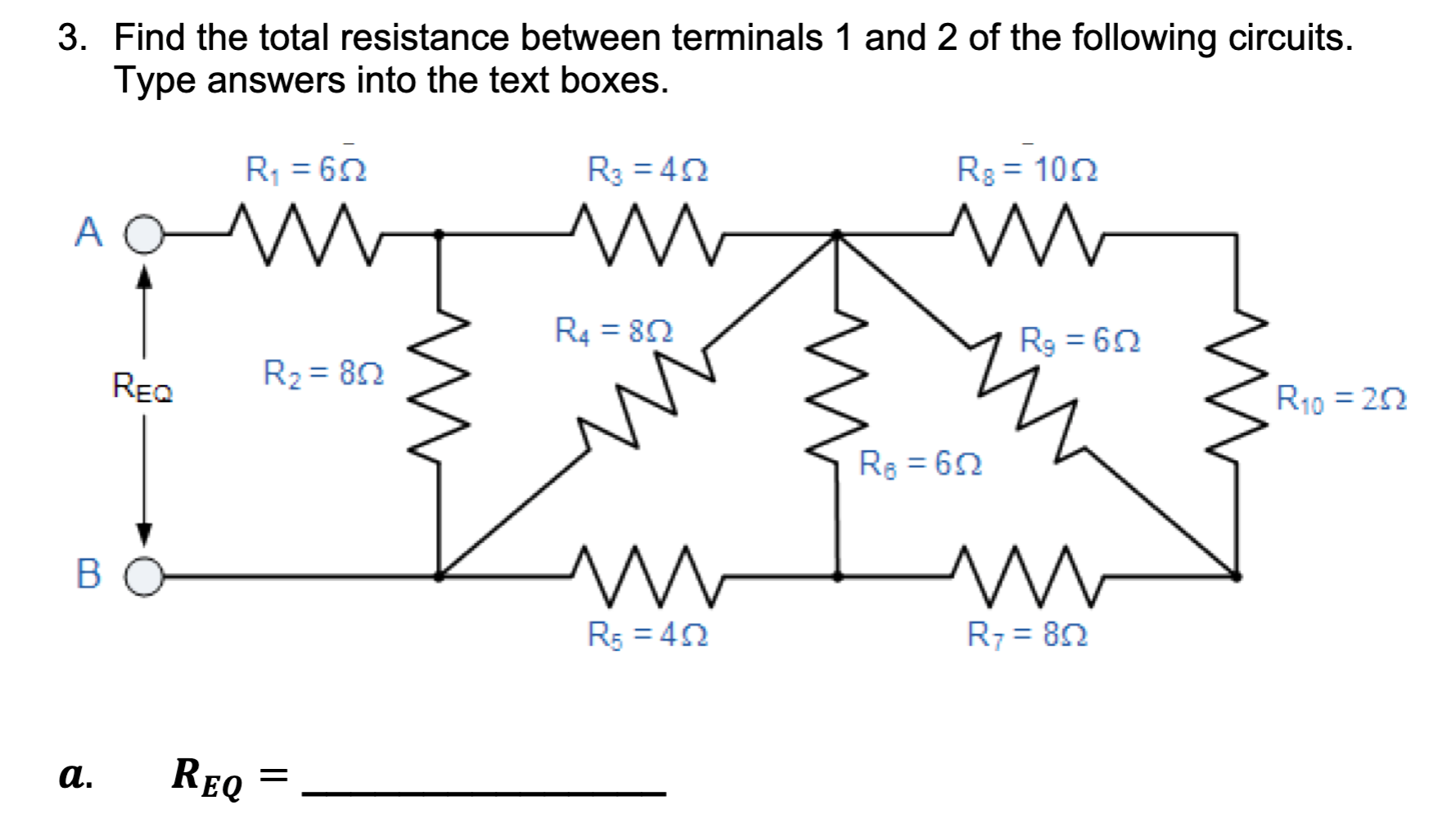 Solved 3. Find the total resistance between terminals 1 and | Chegg.com