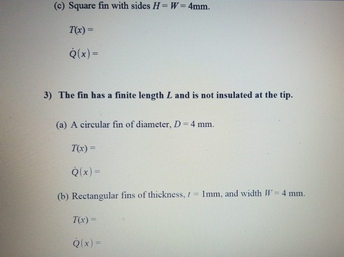 Solved Fin Problem 1 A fin of constant cross-sectional area | Chegg.com