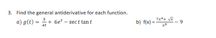 Solved 3. Find the general antiderivative for each function. | Chegg.com