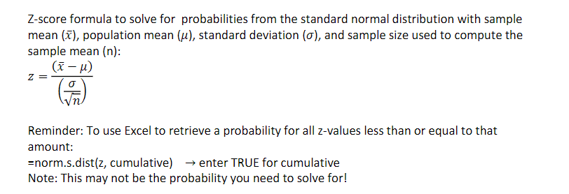 Solved Z-score formula to solve for probabilities from the | Chegg.com