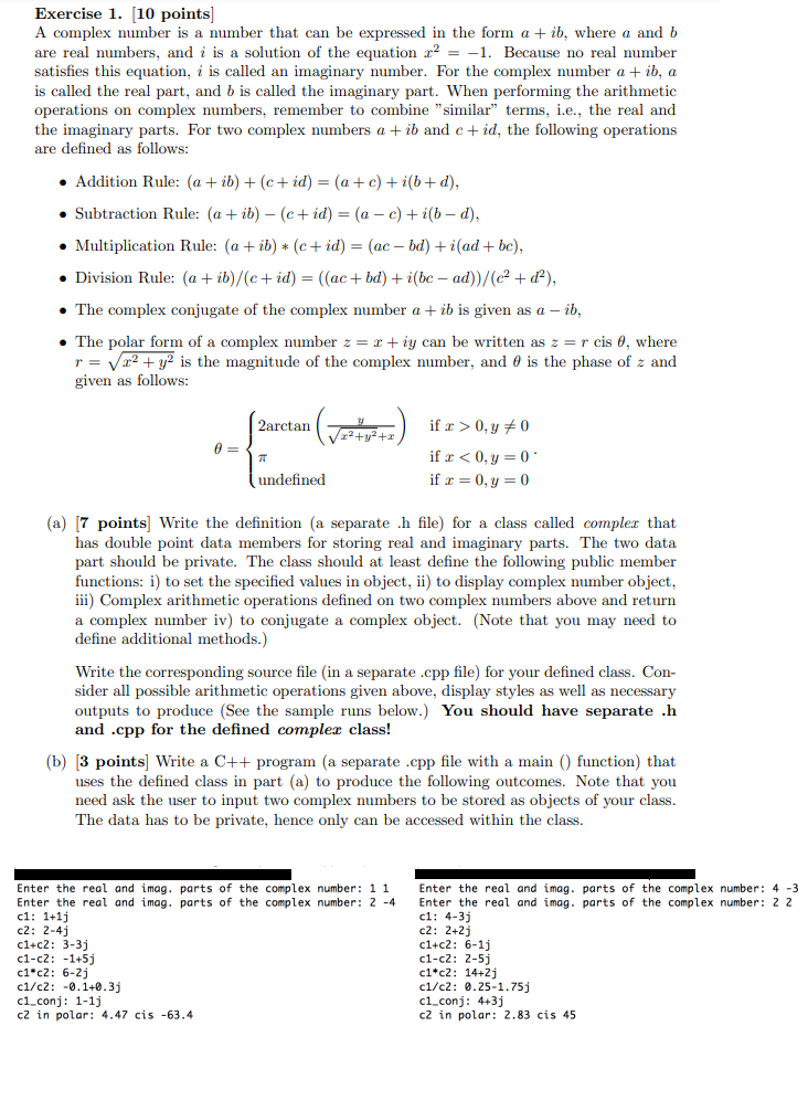 Solved Exercise 1. (10 points) A complex number is a number | Chegg.com