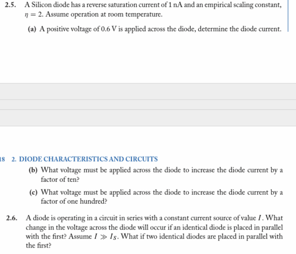Solved 2.5. A Silicon diode has a reverse saturation current | Chegg.com