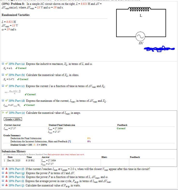 Solved (10%) Problem 8: In a simple AC circuit shown on the | Chegg.com