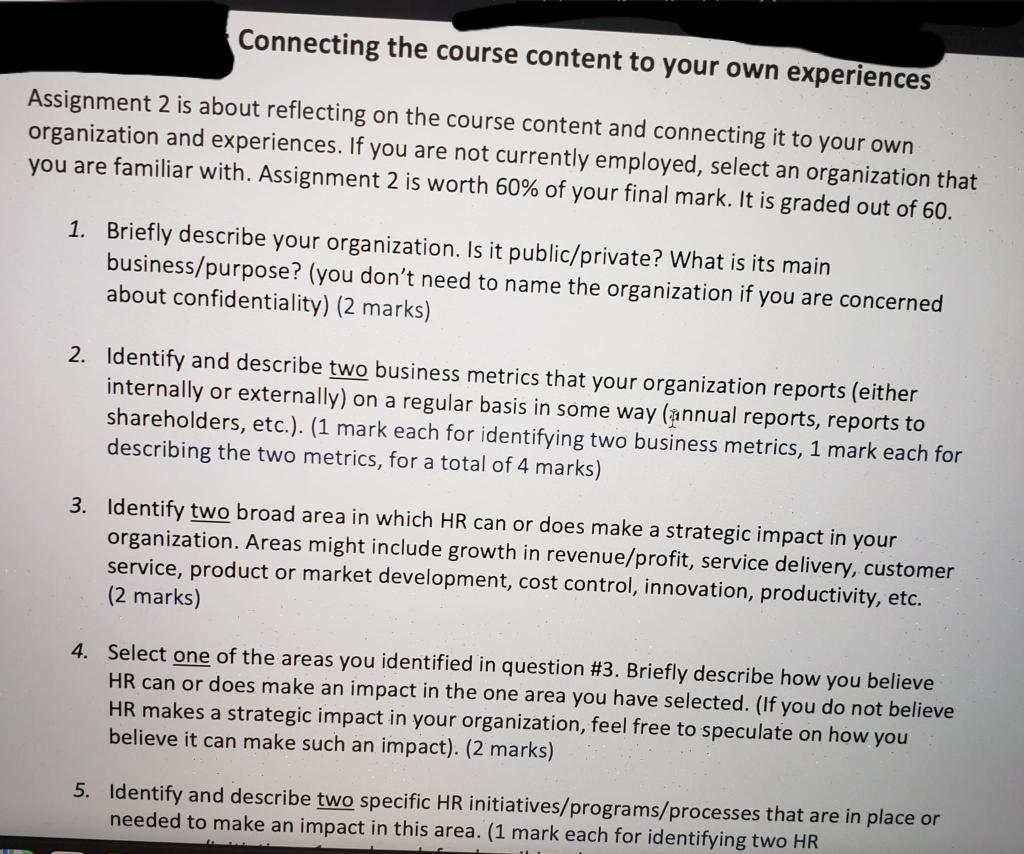 Solved Connecting the course content to your own experiences | Chegg.com