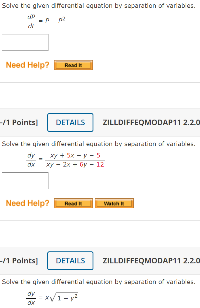 Solved Solve the given differential equation by separation | Chegg.com
