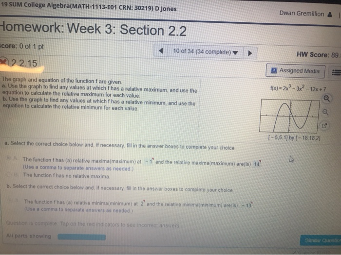 Solved 19 SUM College Algebra(MATH-1113-E01 CRN: 30219) D | Chegg.com