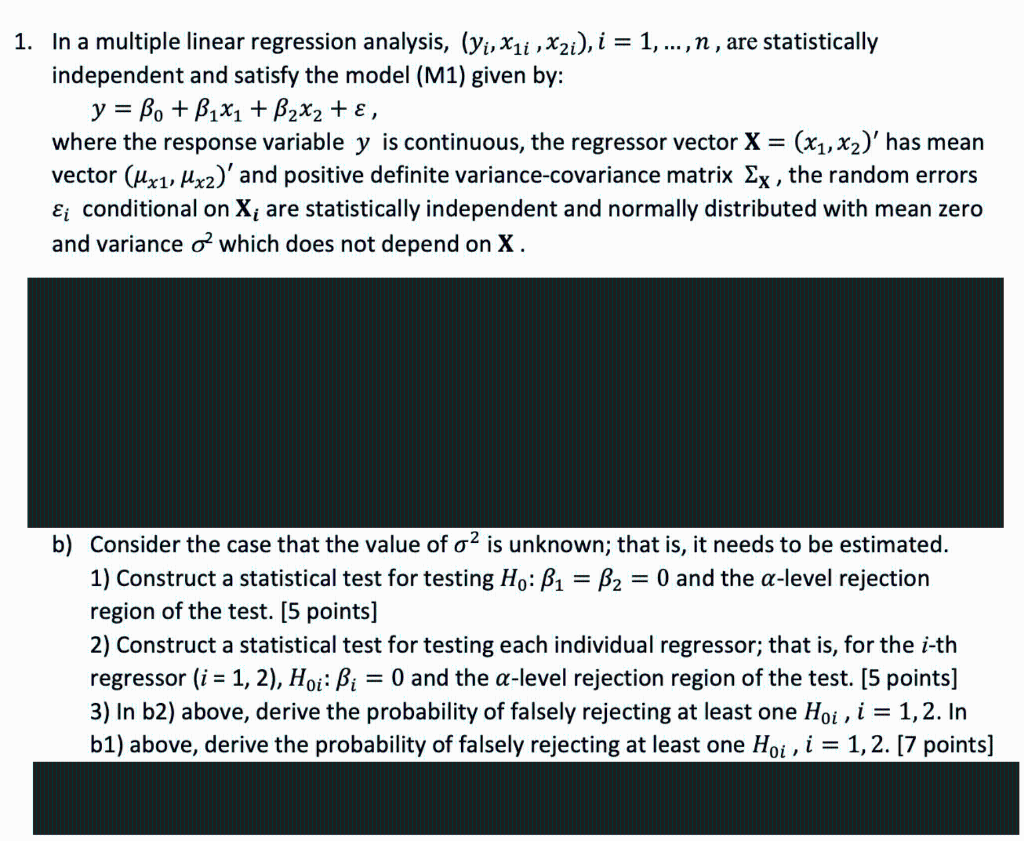 Solved 1. In a multiple linear regression analysis, (yi, X1i | Chegg.com