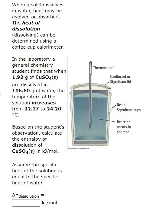 Solved When a solid dissolves in water, heat may be evolved | Chegg.com
