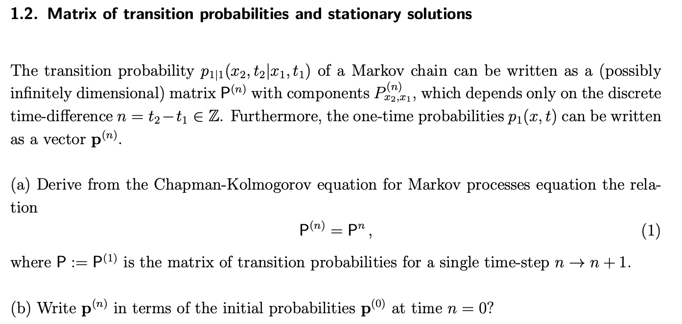 1.2. Matrix of transition probabilities and | Chegg.com
