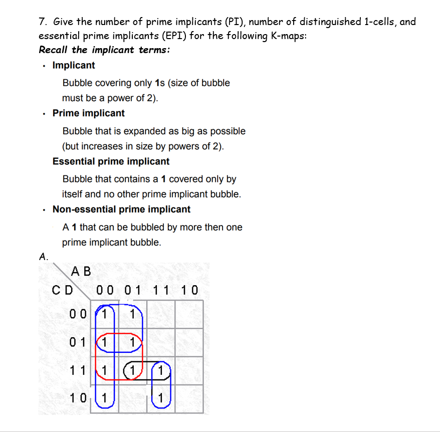 Solved 7. Give the number of prime implicants (PI), number | Chegg.com
