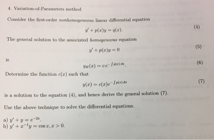 Solved Variation Of Parameters Method Consider The