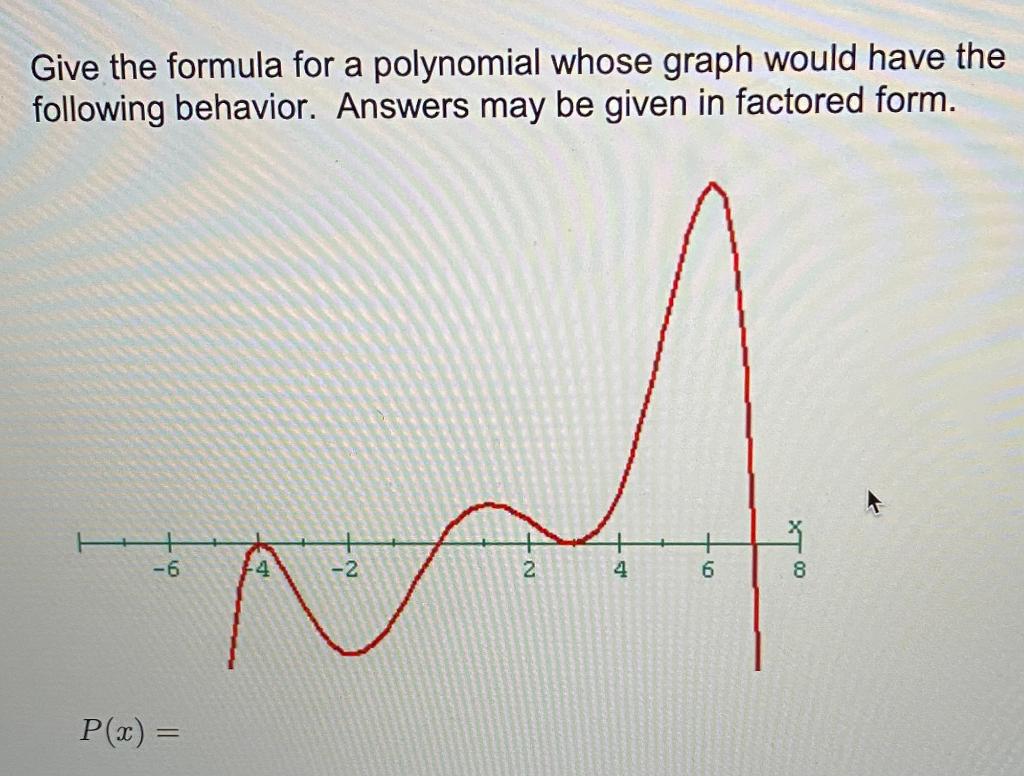 Solved Give the formula for a polynomial whose graph would | Chegg.com