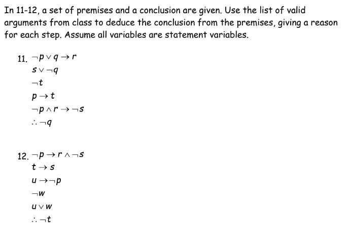 Solved In 11-12, a set of premises and a conclusion are | Chegg.com