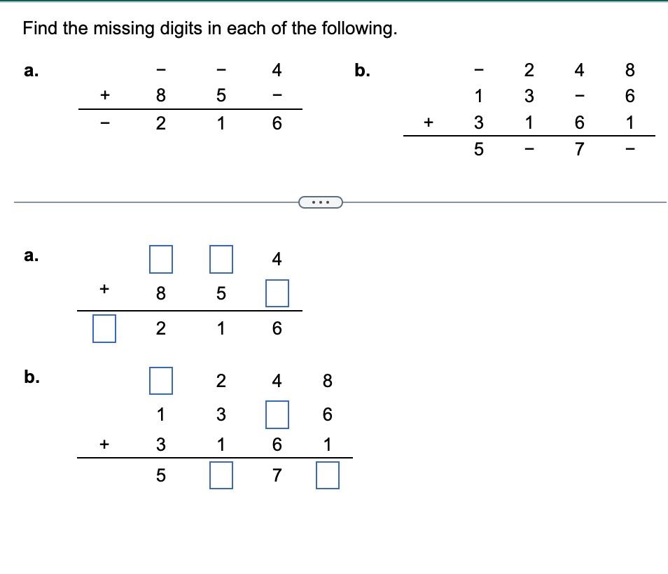 Solved Find the missing digits in each of the following. a. | Chegg.com