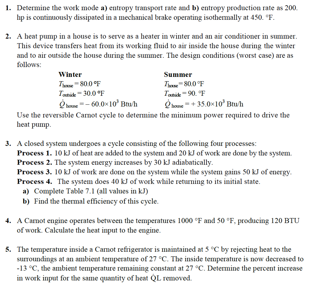 Solved 1. Determine the work mode a) entropy transport rate | Chegg.com