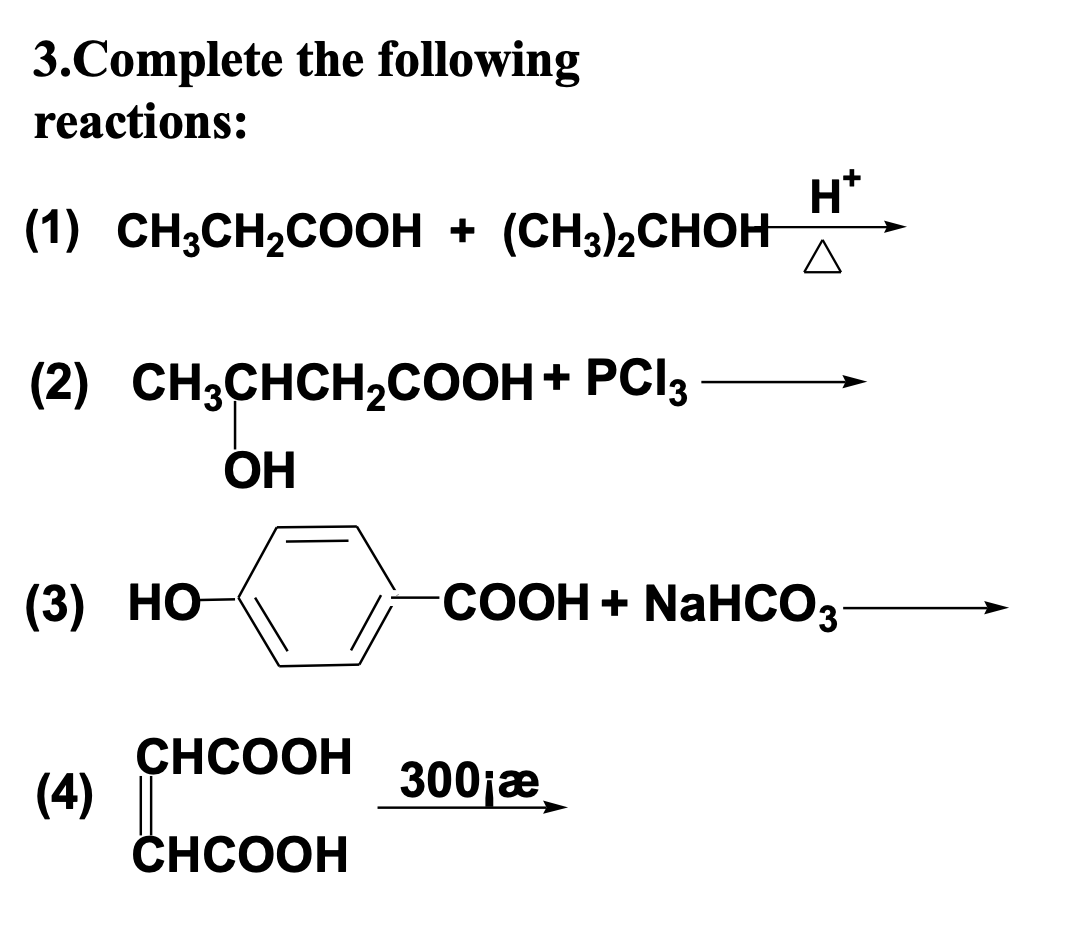 Solved 3.Complete the following reactions: (1) | Chegg.com