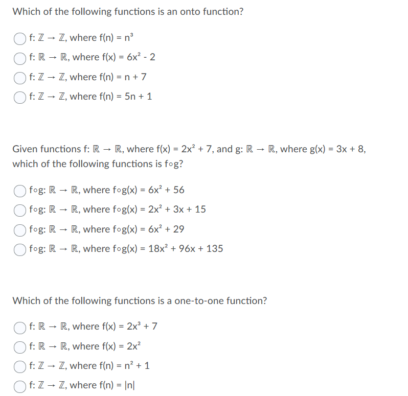 Solved Which of the following functions is an onto function? | Chegg ...