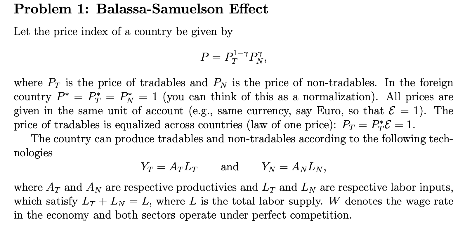 Problem 1: Balassa-Samuelson Effect Let the price | Chegg.com