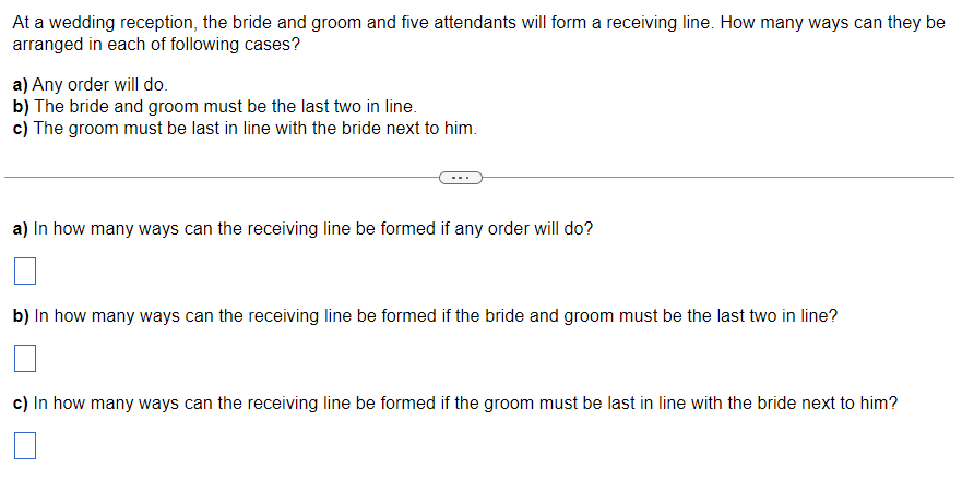 Solved At a wedding reception, the bride and groom and five | Chegg.com