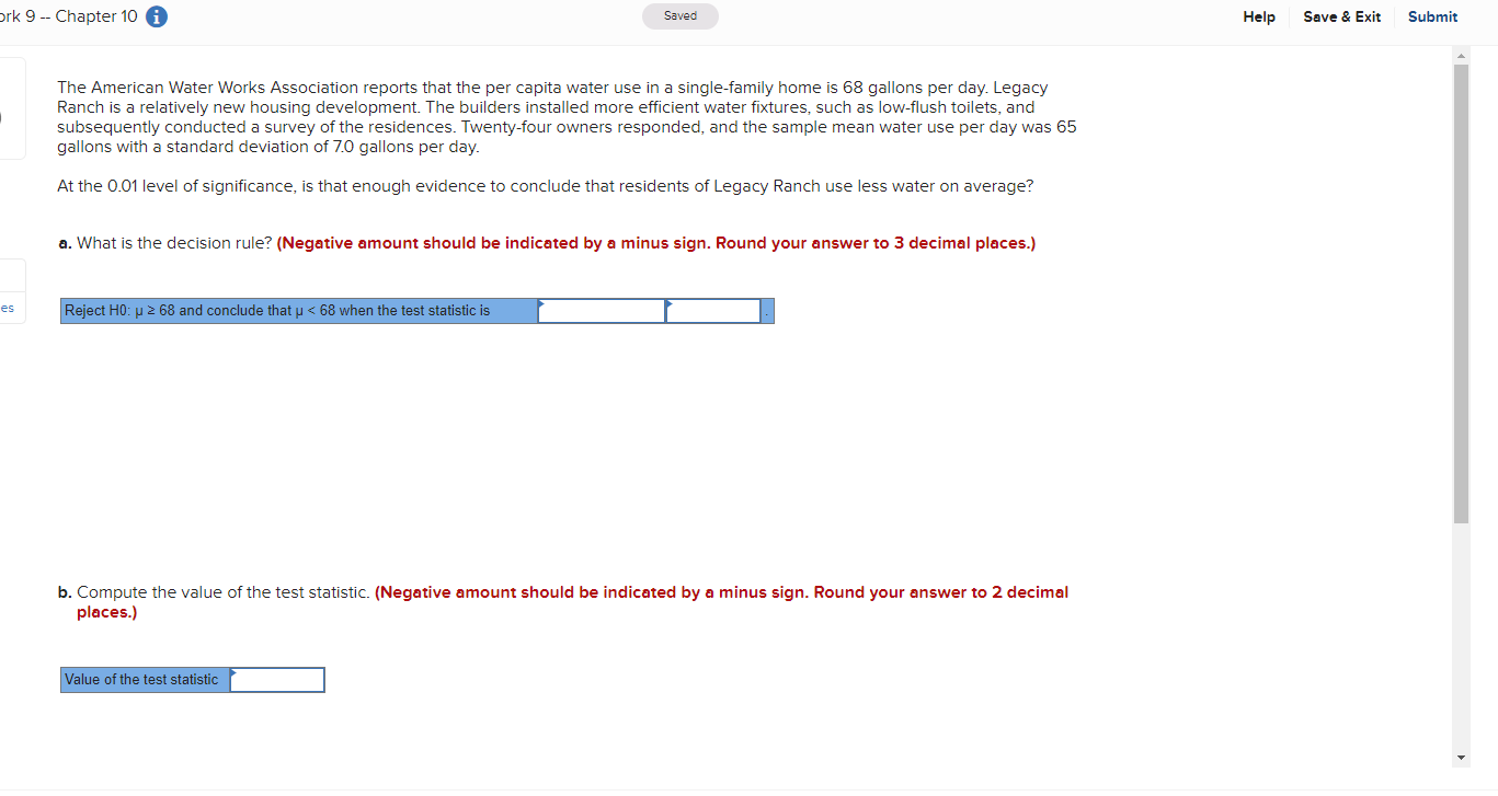 Solved ork 9 -- Chapter 10 A Saved Help Save & Exit Submit | Chegg.com