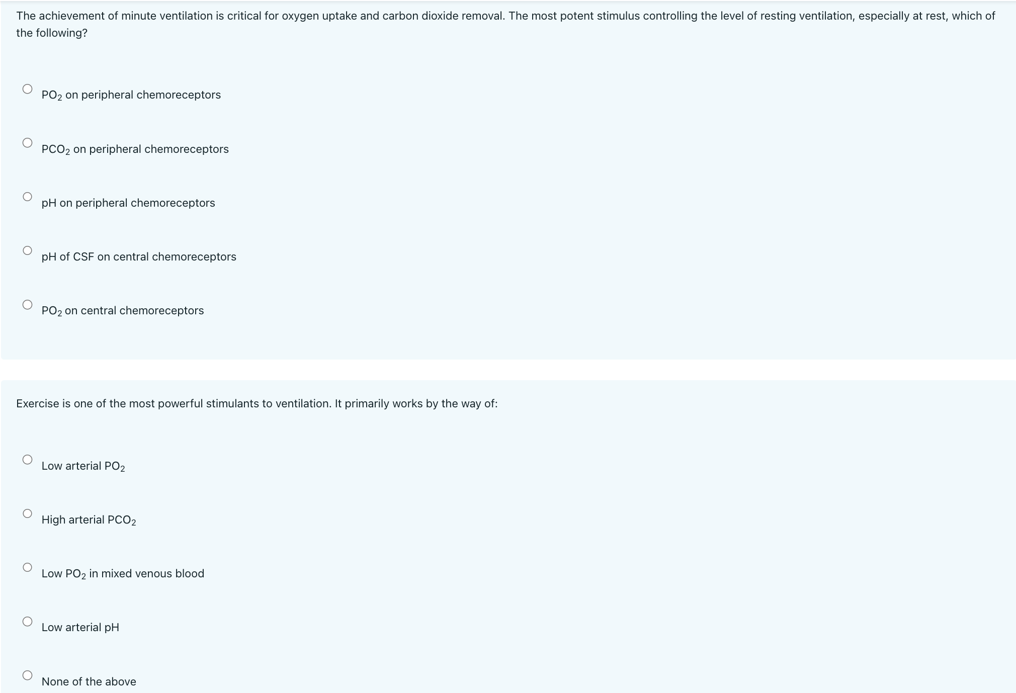 Solved the following? PO2 on peripheral chemoreceptors PCO2 | Chegg.com
