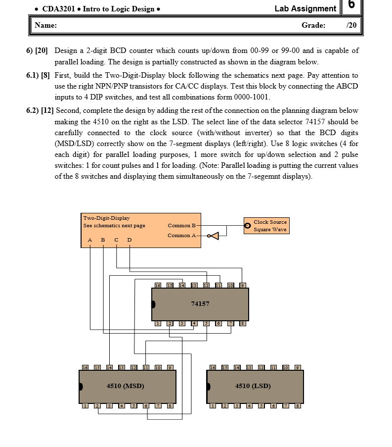 Cda3201 Intro To Logic Design Lab Assignment Name