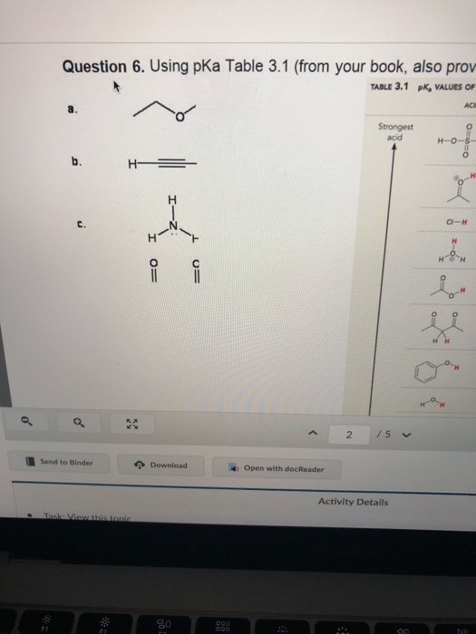 Solved Question 6. Using pKa Table 3.1 (from your book, also | Chegg.com