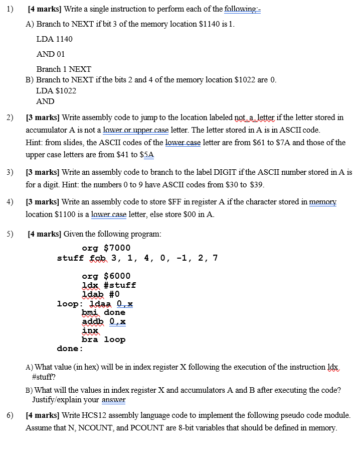 Solved [4 ﻿marks] ﻿Write a single instruction to perform | Chegg.com