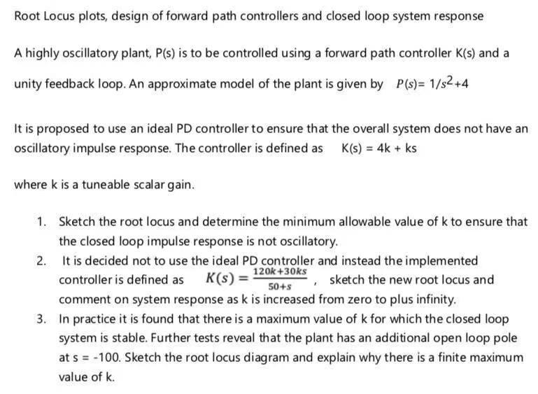 Solved Root Locus plots, design of forward path controllers | Chegg.com