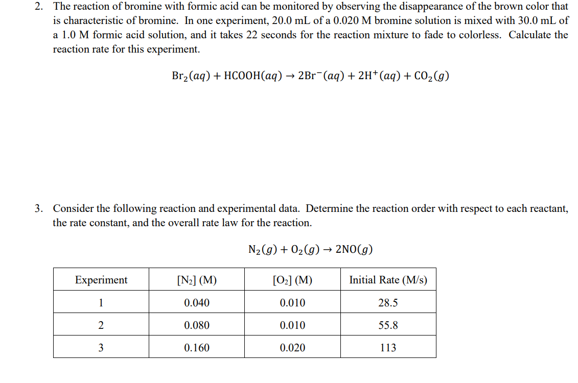Solved 2. The reaction of bromine with formic acid can be | Chegg.com