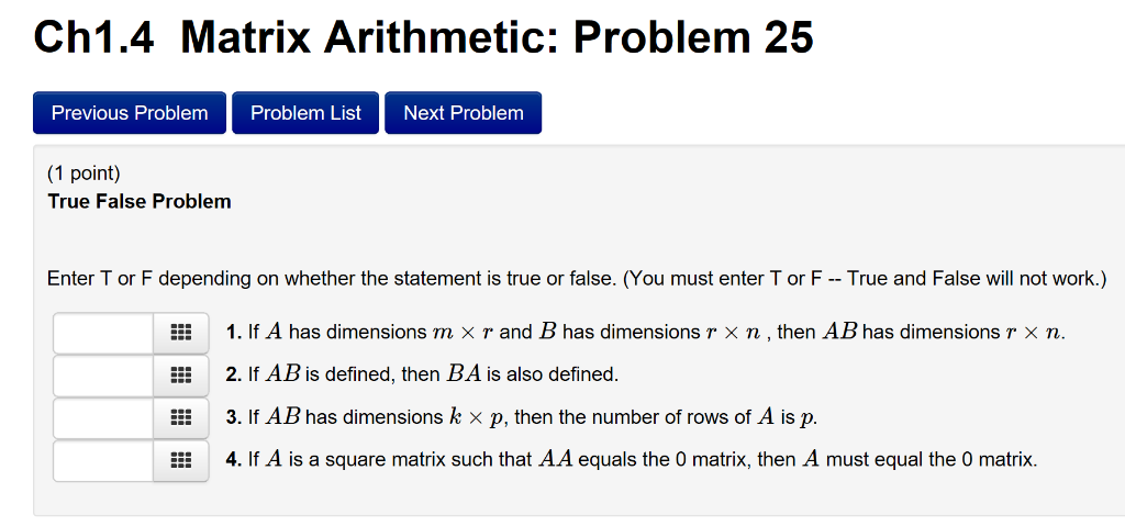 Solved Ch1.4 Matrix Arithmetic: Problem 24 Previous Problem | Chegg.com