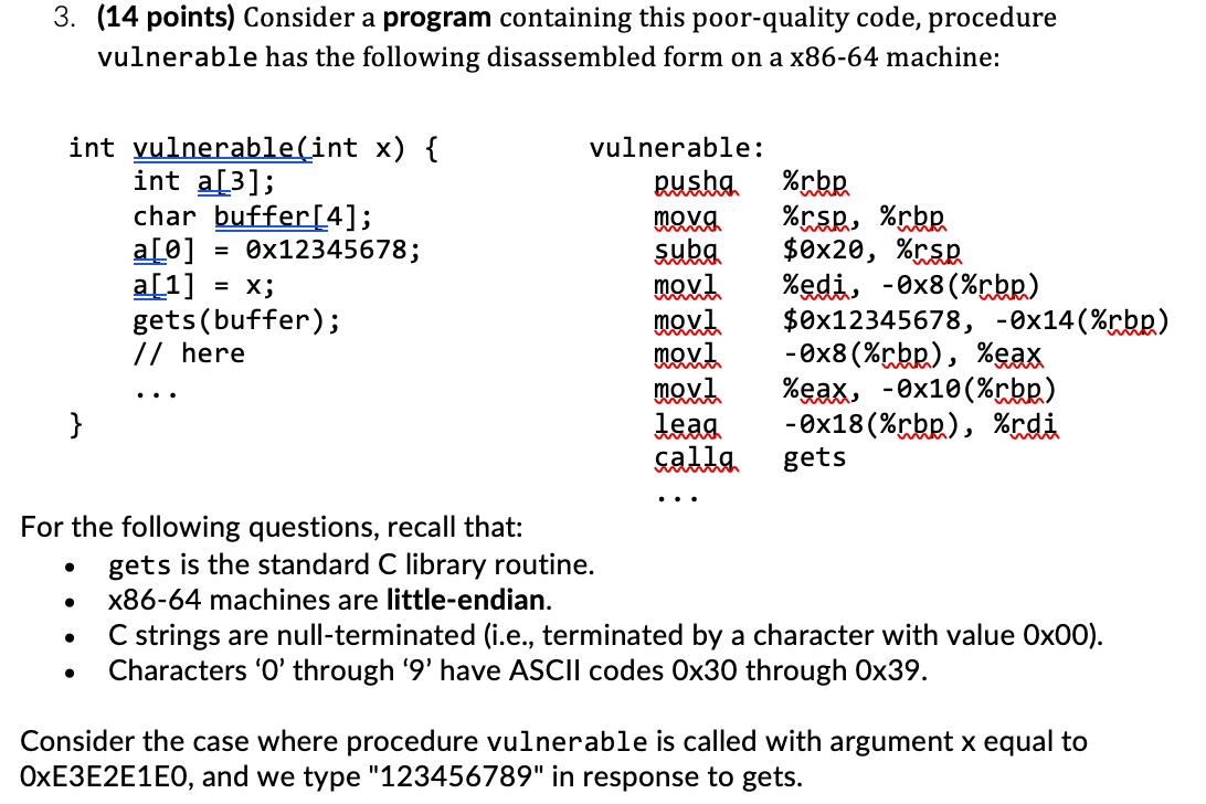 Solved 3. (14 points) Consider a program containing this | Chegg.com