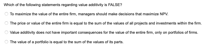 Solved Which of the following statements regarding value | Chegg.com