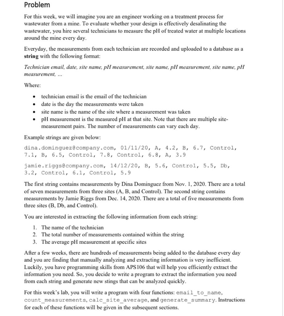 Solved Problem For this week, we will imagine you are an | Chegg.com