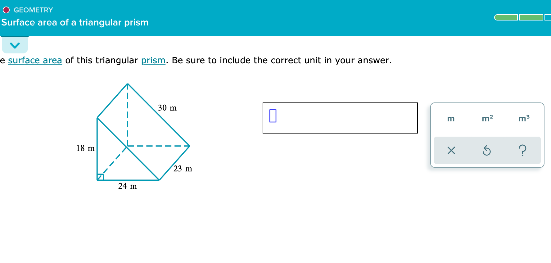 Solved O GEOMETRY Surface area of a triangular prism e | Chegg.com