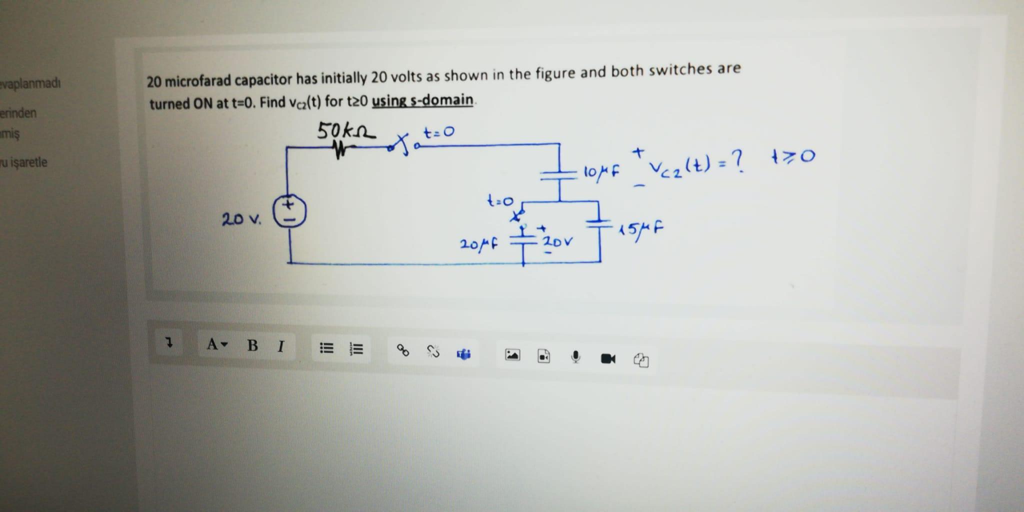 Solved evaplanmadı 20 microfarad capacitor has initially 20 | Chegg.com