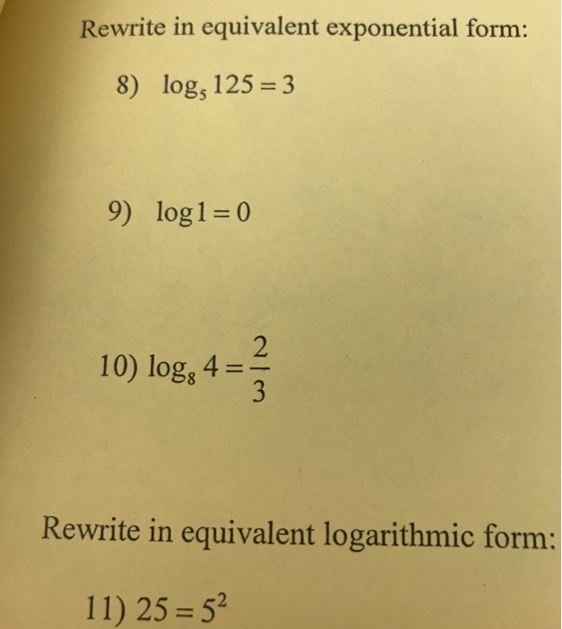 SOLVED: For Problems 1-6, Rewrite In Equivalent Exponential, 53% OFF SOLVED: For Problems 1-6, Rewrite In Equivalent Exponential, 53% OFF
