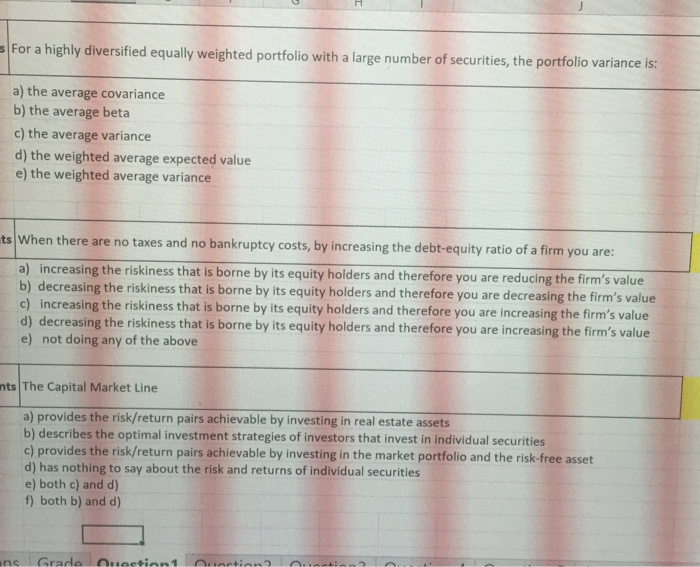 Solved For a highly diversified equally weighted portfolio | Chegg.com